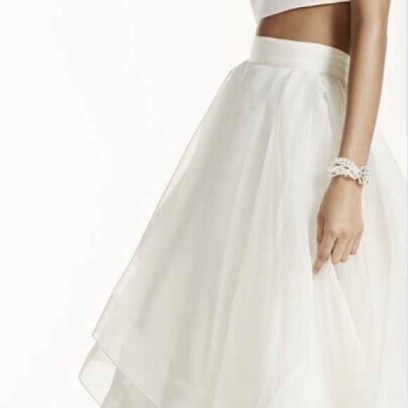 David's Bridal | Dresses | Twopiece Mikado Crop Top Ivory Ball Gown ...